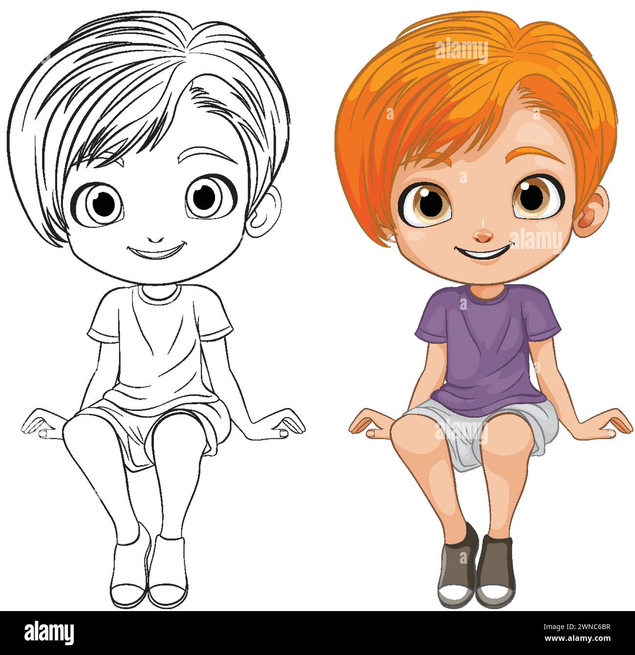 Vector illustration of boy, colored and line art Stock Vector Image ...