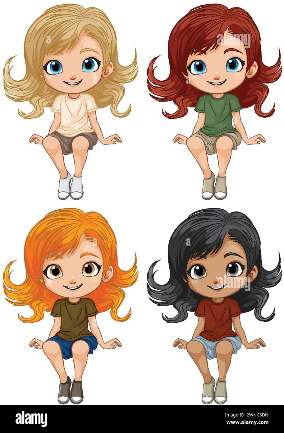 Four cute cartoon girls with different hairstyles Stock Vector Image ...