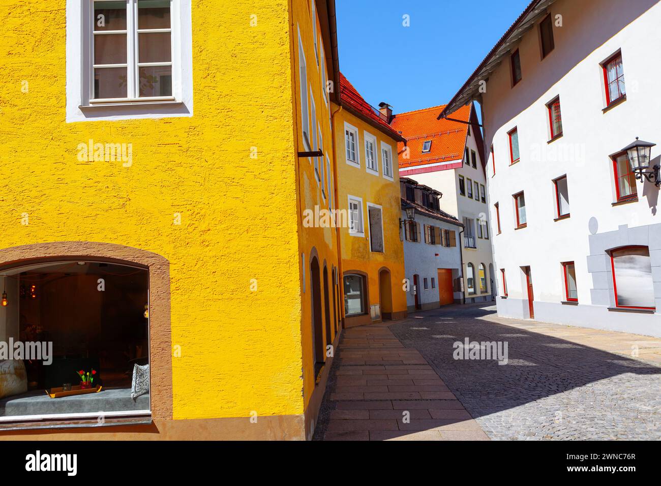 Street in the old town of Fussen, Bavaria Germany. Typical colorful ...