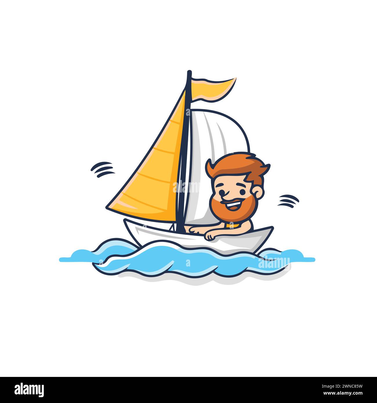 Cartoon happy man sailing on a sailboat. Vector illustration Stock ...