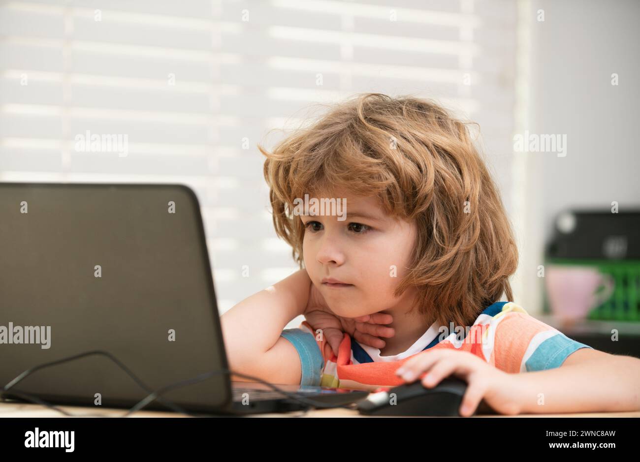 School kid doing homework. Pupil gets ready for school. Portrait of ...