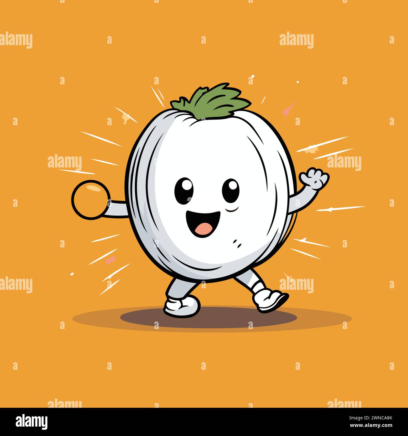 Vector illustration of a white pumpkin cartoon character on a orange ...