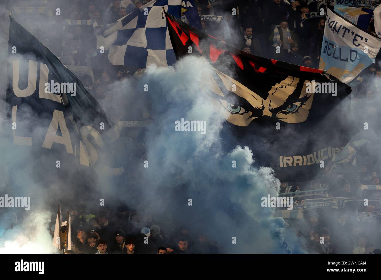 Rome, Italy 01.03.2024: Lazio fans flags and smoke bombs during Italian ...