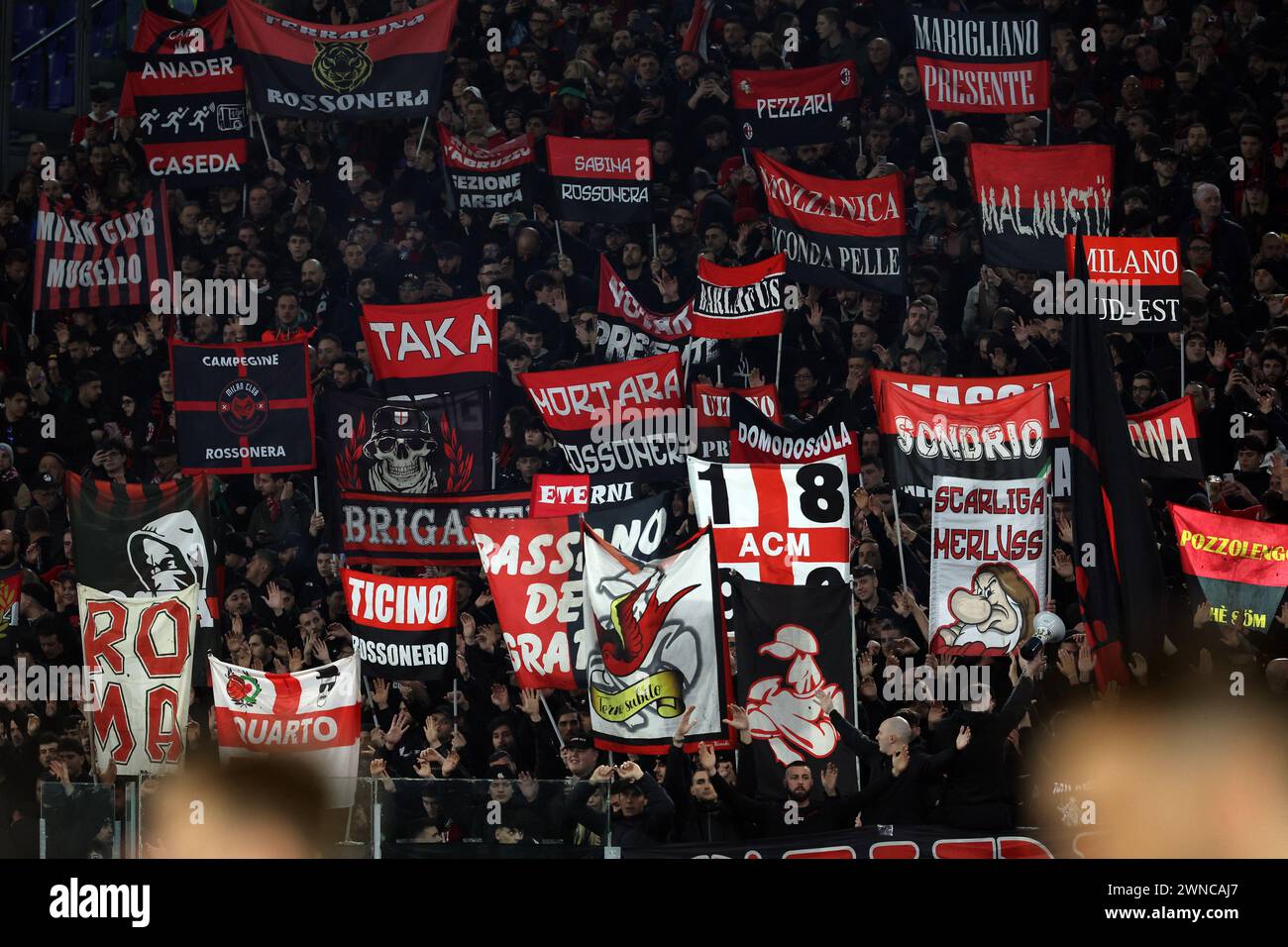 Rome, Italy 01.03.2024: Milan fans flags and smoke bombs during Italian ...