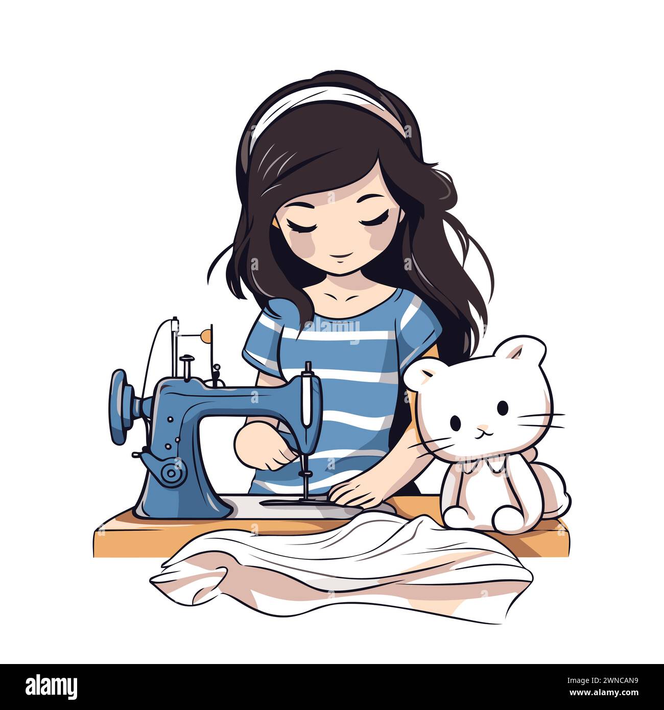 Girl sewing Stock Vector Images - Alamy