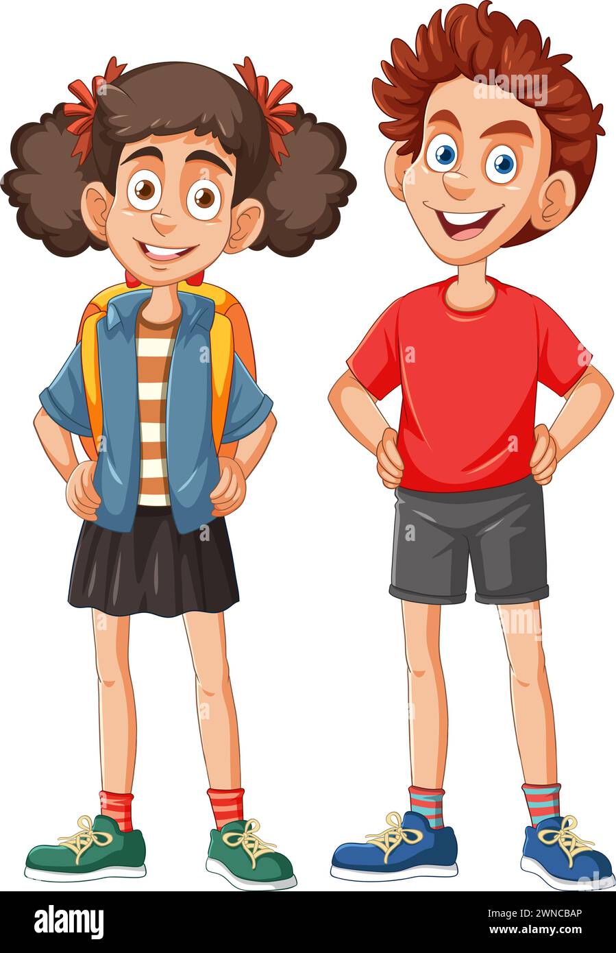 Two smiling kids illustrated in vibrant colors Stock Vector Image & Art ...