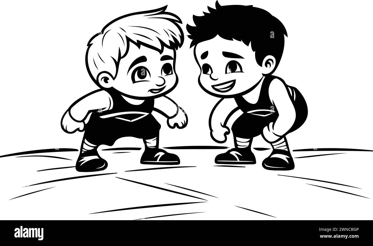 Cartoon illustration two boys playing hi-res stock photography and ...