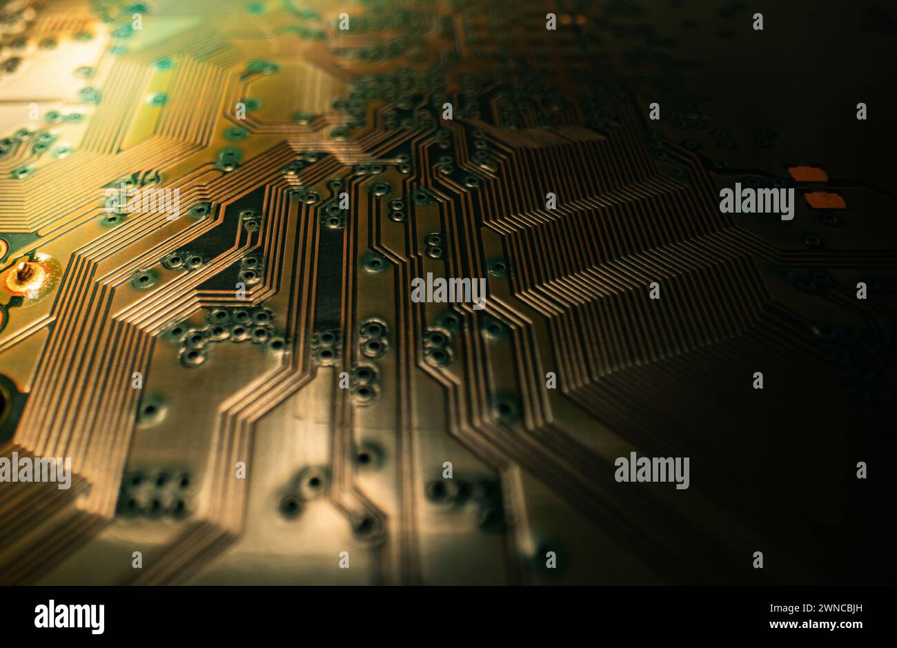 Technology background. High tech electronic circuit board background. Close-up macro electronic ...