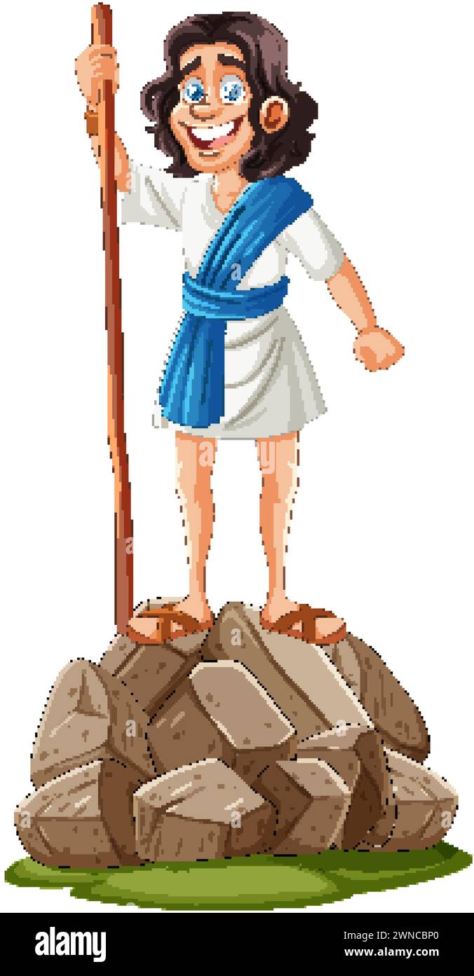 Cartoon shepherd with staff on a pile of stones Stock Vector Image ...