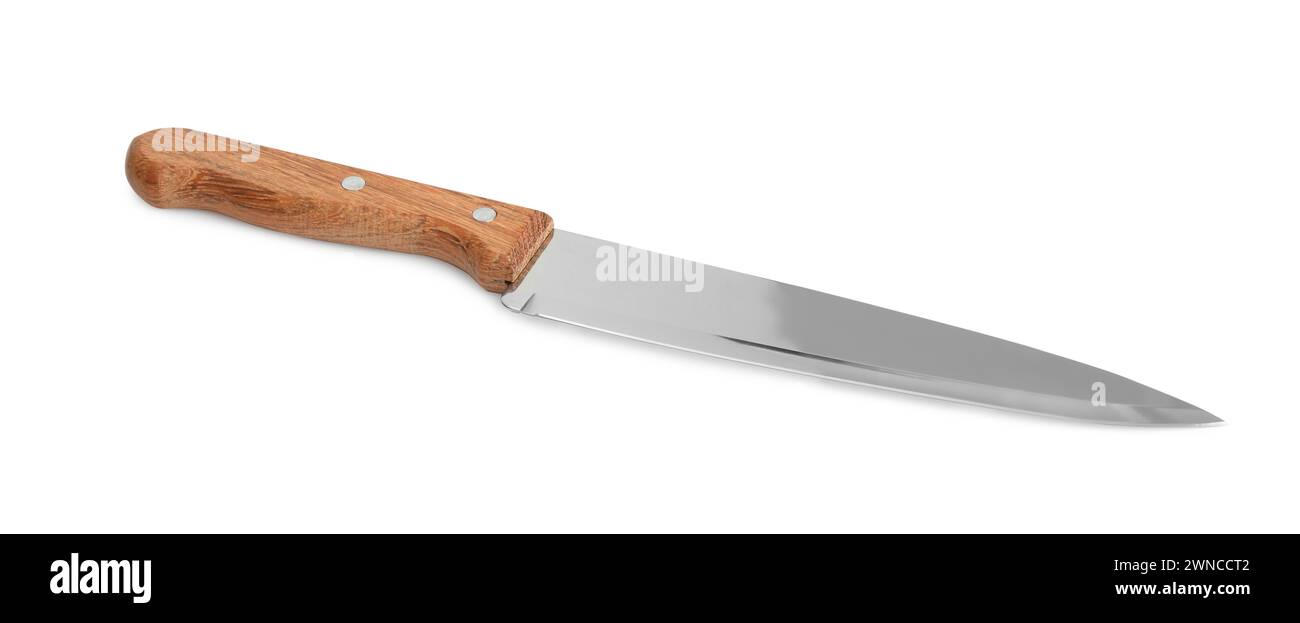 One sharp knife with wooden handle isolated on white Stock Photo - Alamy