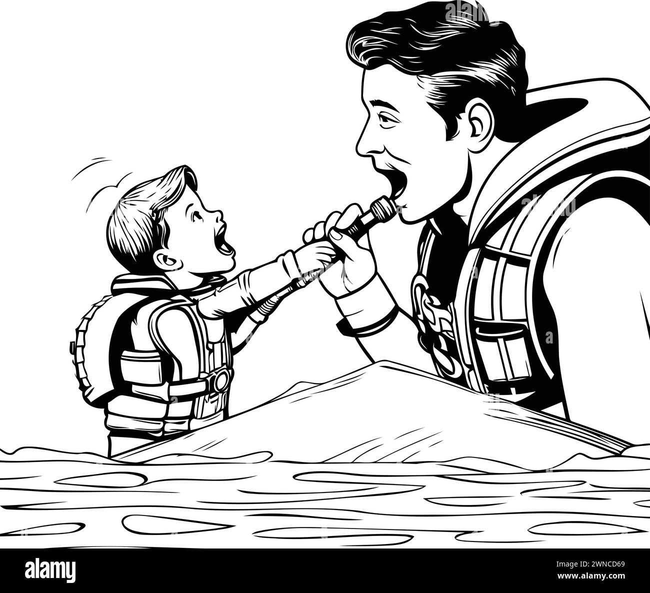 Vector illustration dad son fishing hi-res stock photography and images ...