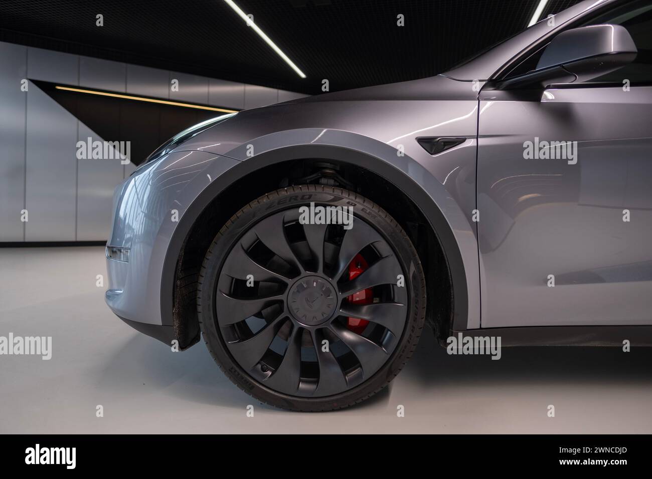 new grey electric tesla model y performance quicksilver, automotive ...