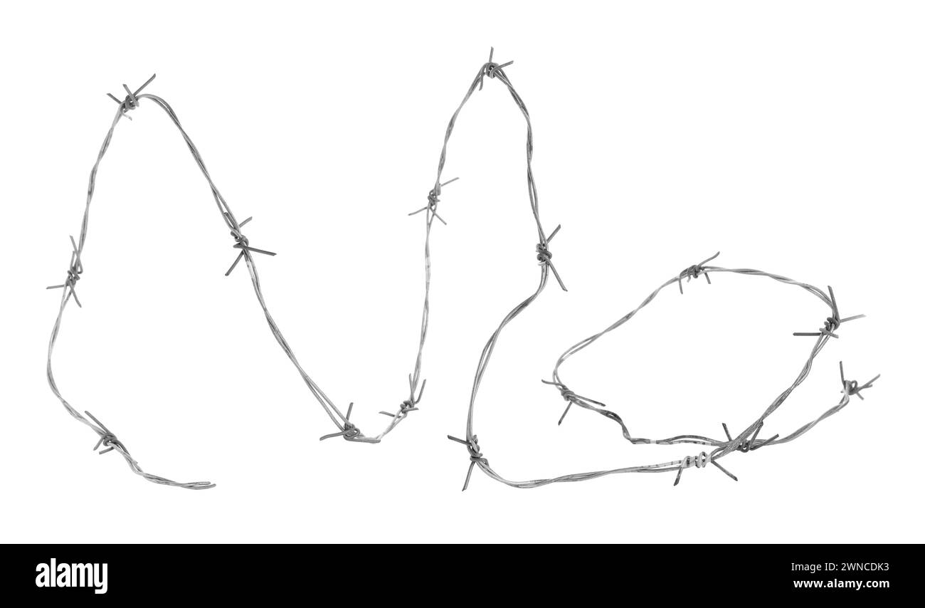 Shiny metal barbed wire isolated on white Stock Photo - Alamy