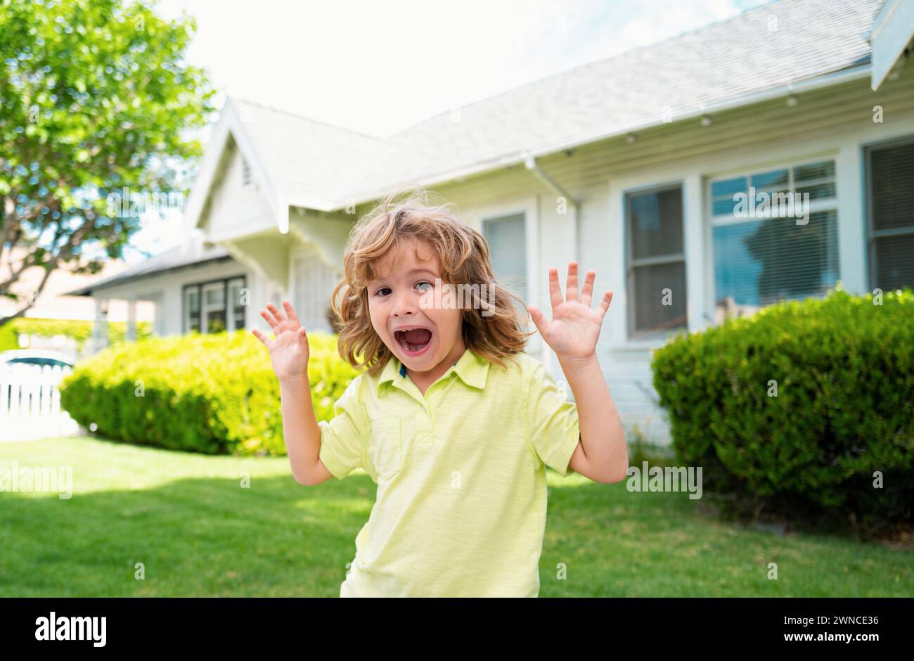 Kids funny face. Leisure and children concept. Happy kid having fun and ...