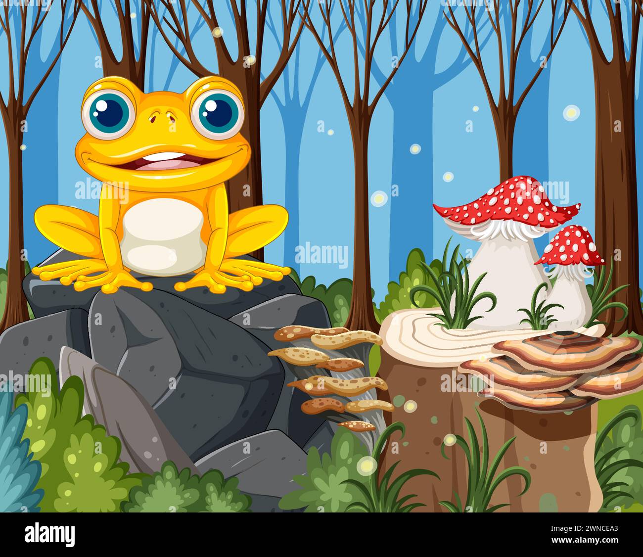 A smiling frog sitting on a rock in the woods Stock Vector Image & Art ...