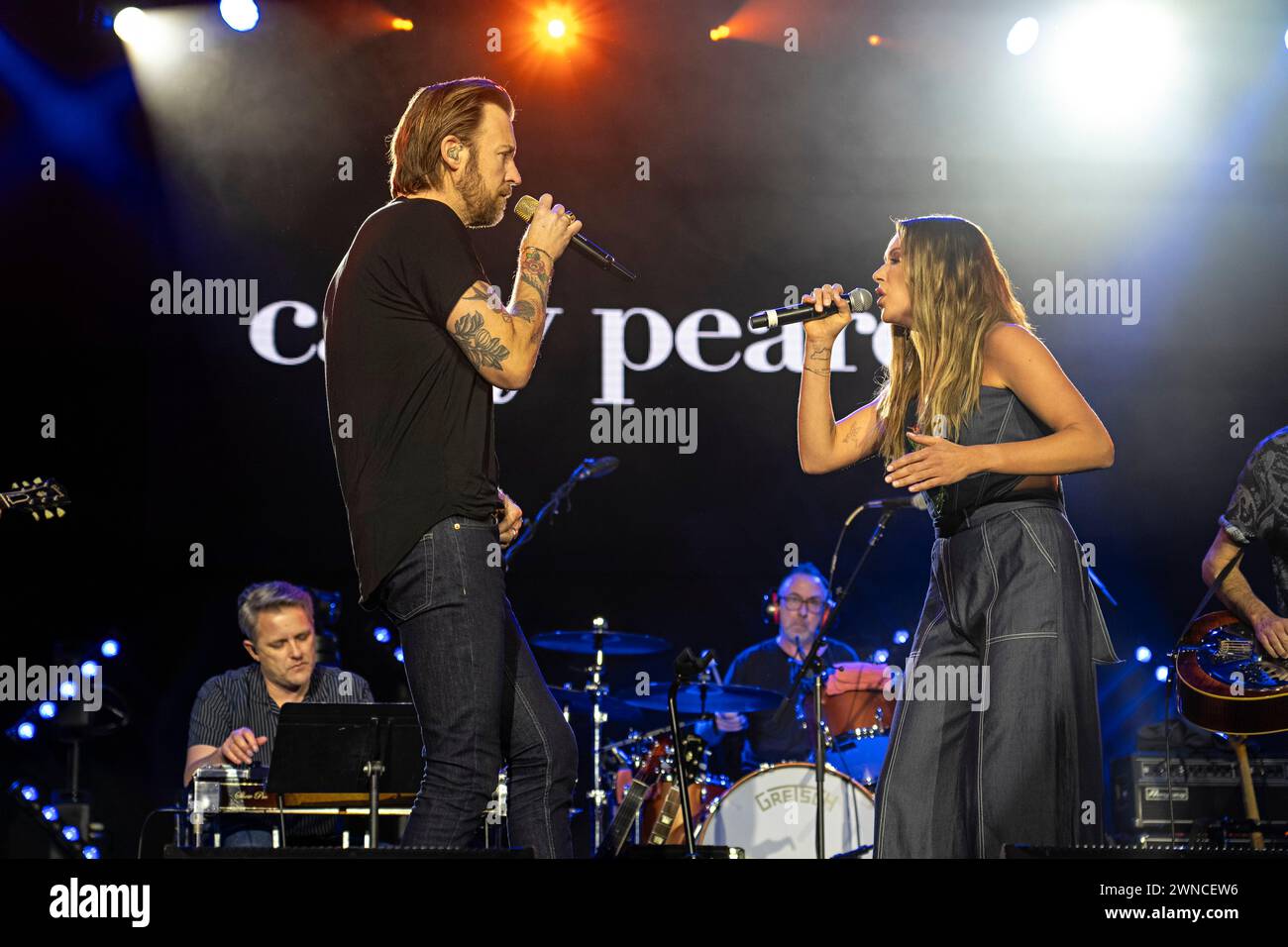Charles Kelley of Lady A, left, and Carly Pearce perform during Country ...