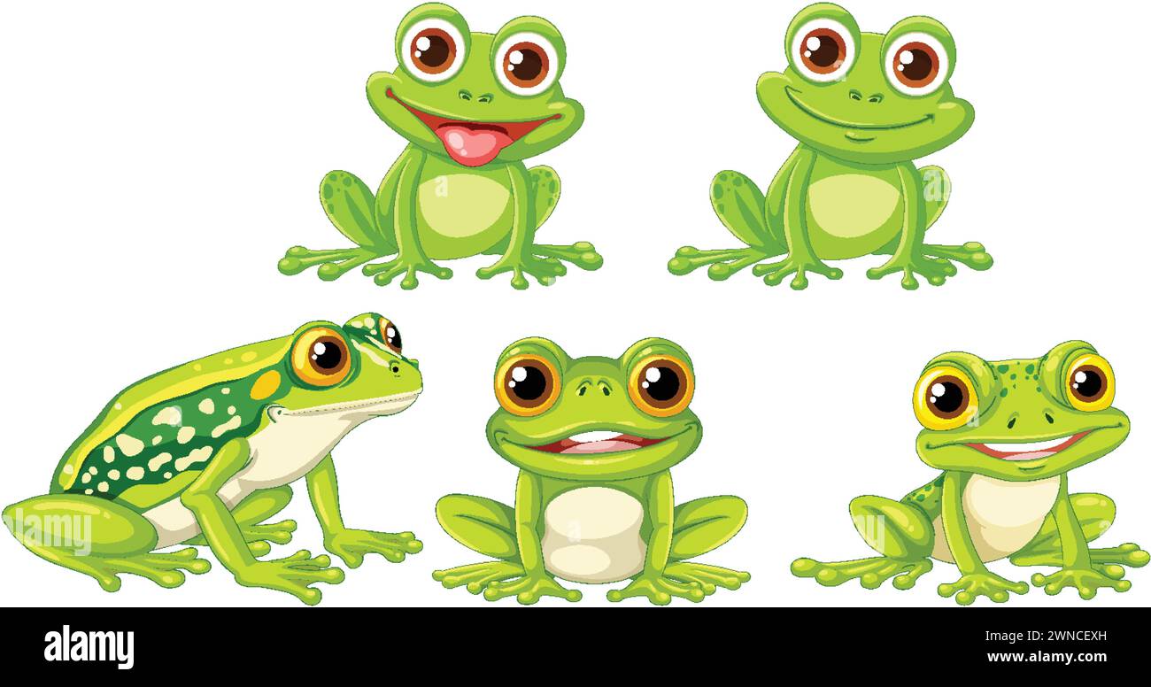 Collection of cute cartoon frogs in various poses Stock Vector Image ...