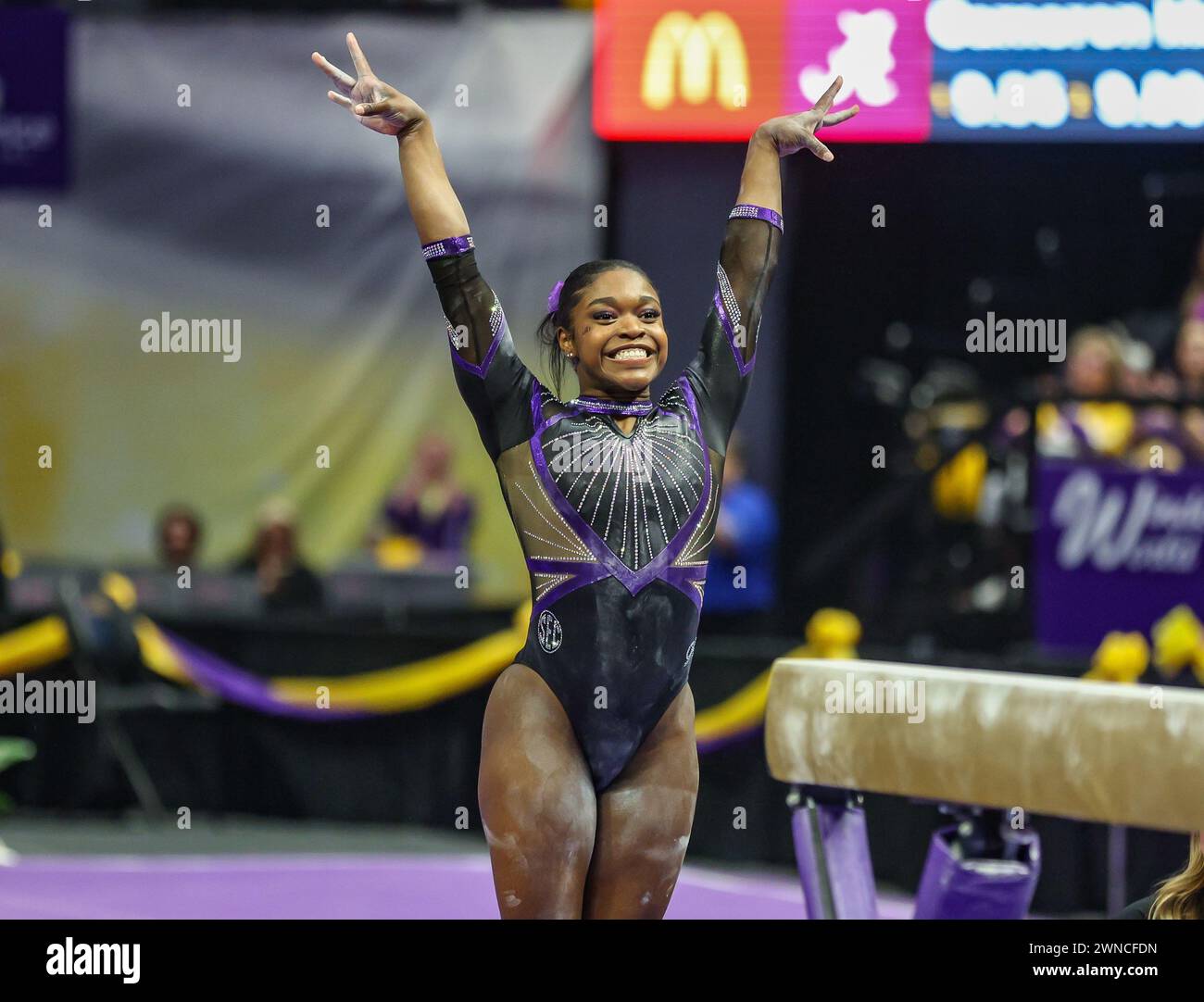 Baton Rouge, LA, USA. 1st Mar, 2024. LSU's Kiya Johnson smiles as she ...