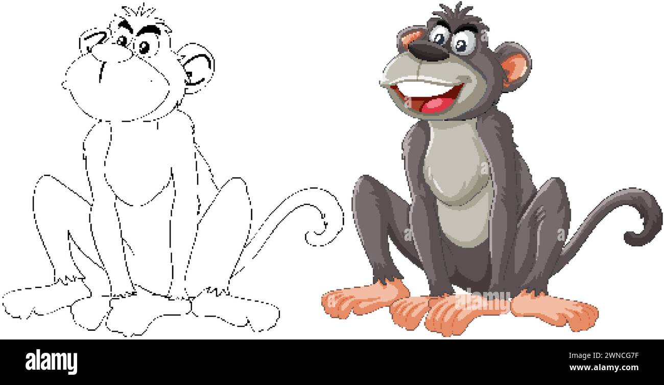 Vector illustration of a monkey, colored and line art Stock Vector ...