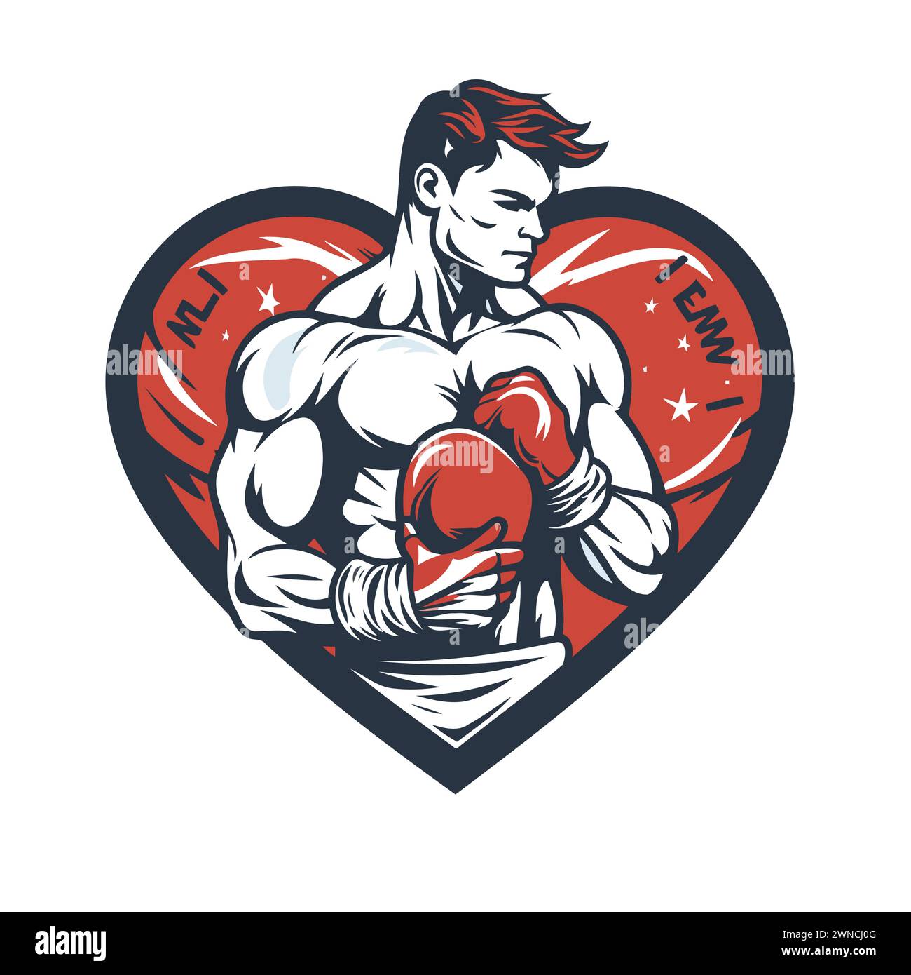 Vector illustration of a male boxer with boxing gloves in heart shape ...