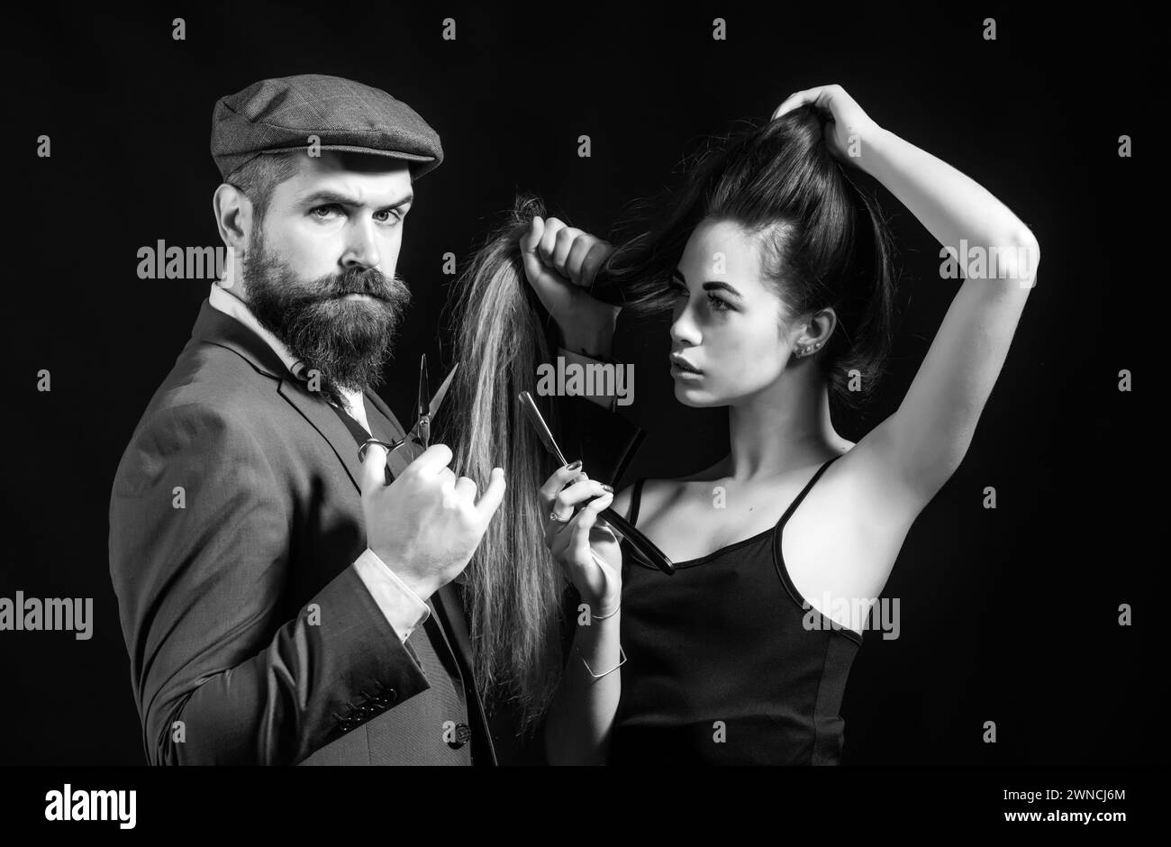 Barber shop design. Hair Stylist and Barber. Bearded man hipster wiht ...