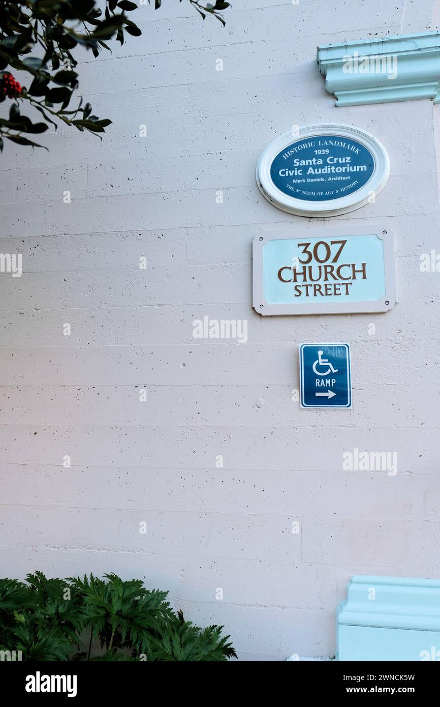 Commemorative plaque at the Santa Cruz Civic Auditorium in downtown ...