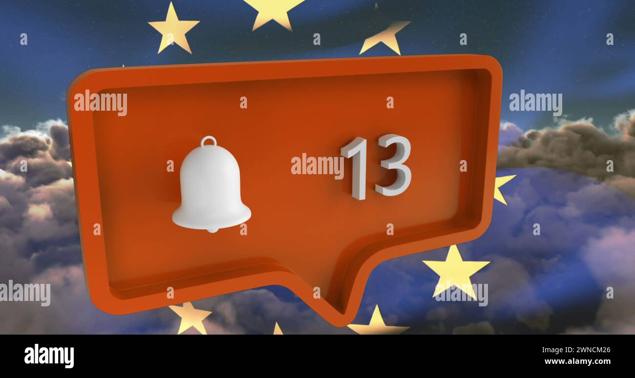Image of alert icon with numbers on speech bubble with european union ...