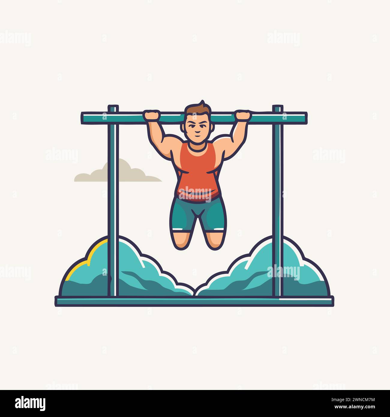 Man doing pull-ups on horizontal bar. Vector illustration in flat style ...