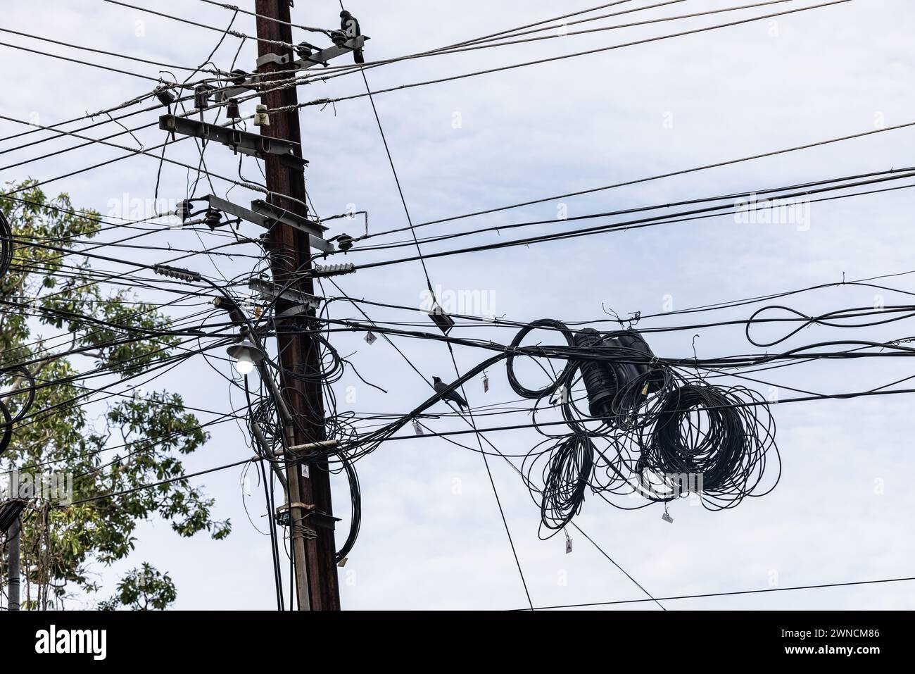 India, Kerala 8 October 2023: messy chaos wires cables , telephone and ...