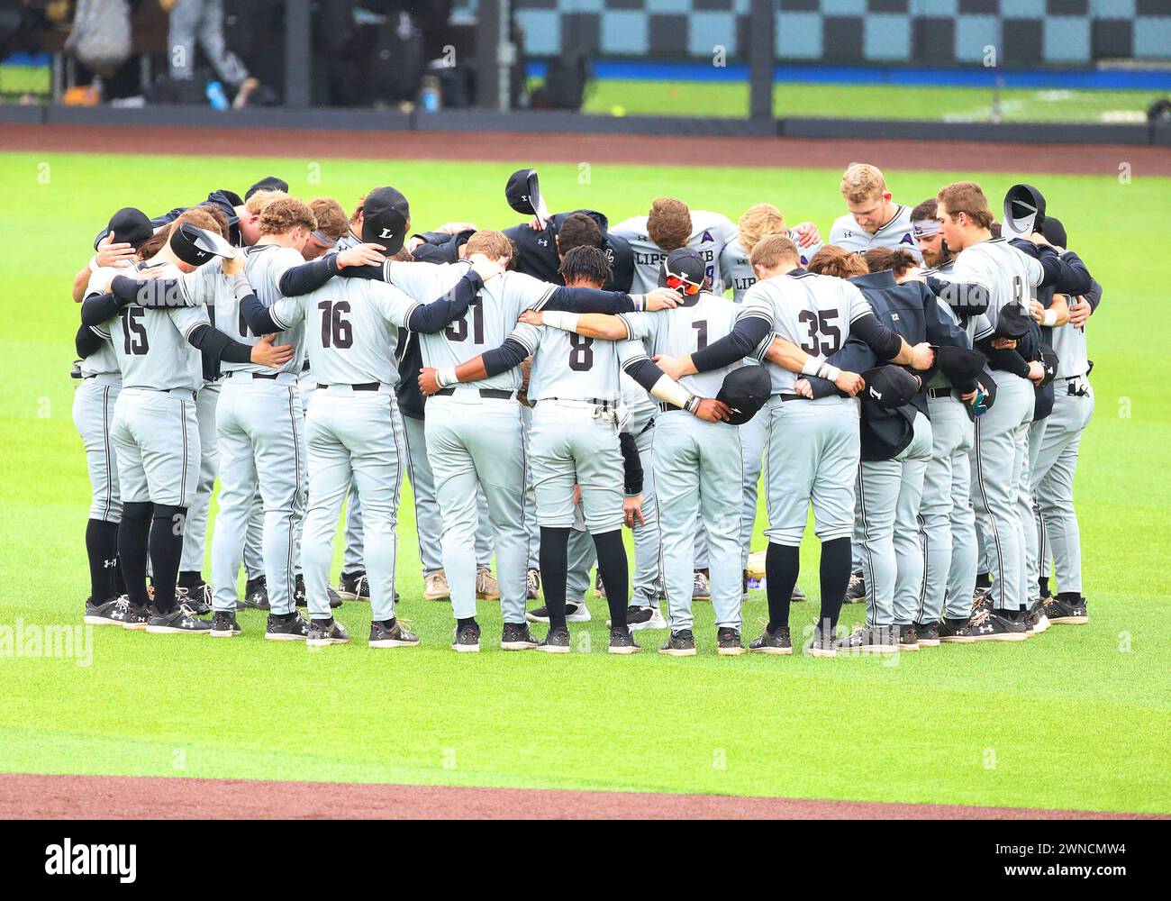 LEXINGTON, KY - MARCH 01: Lipscomb players huddle for prayer before a ...
