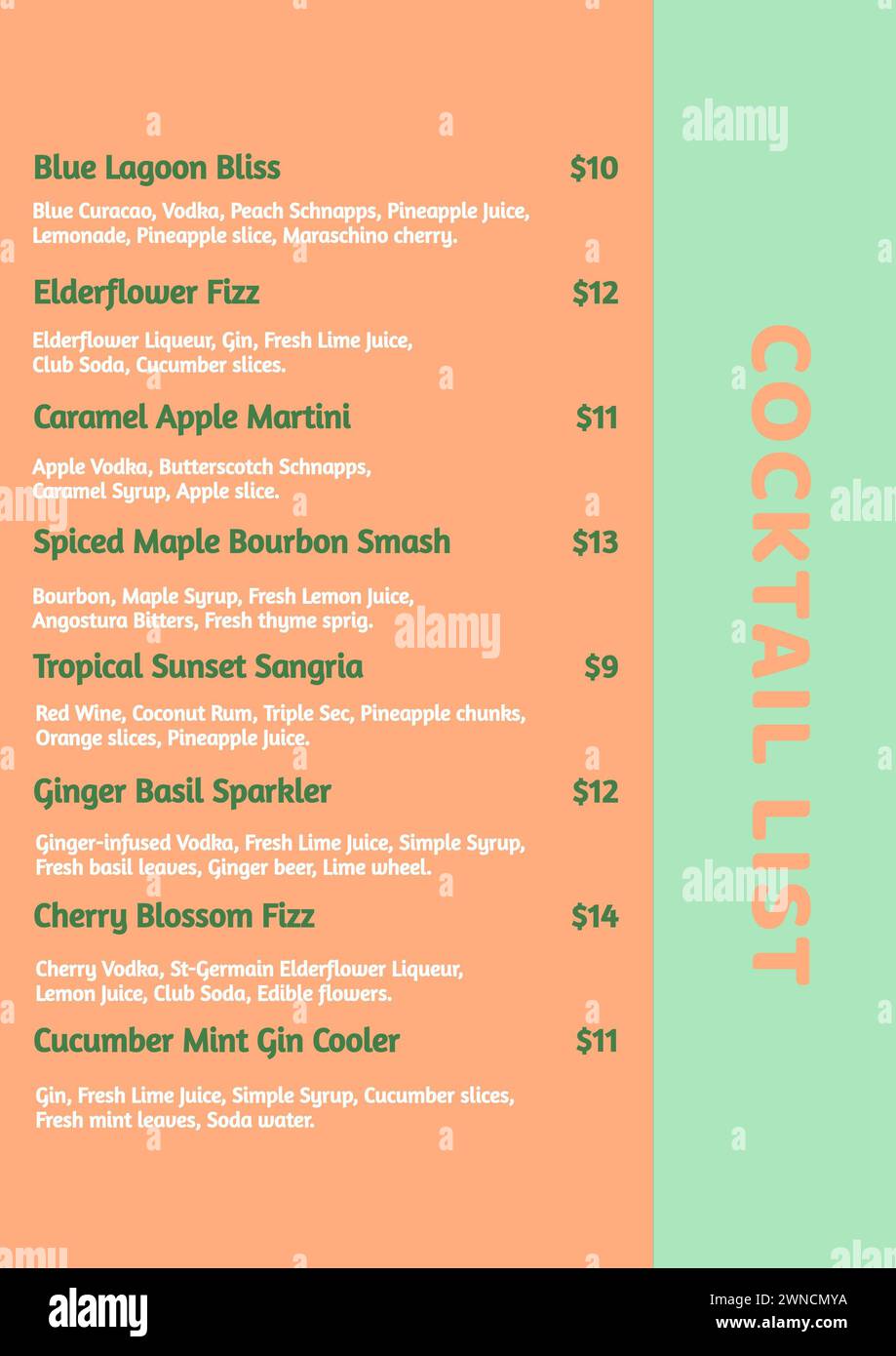 Sip in style, vibrant cocktail menu template Stock Photo - Alamy