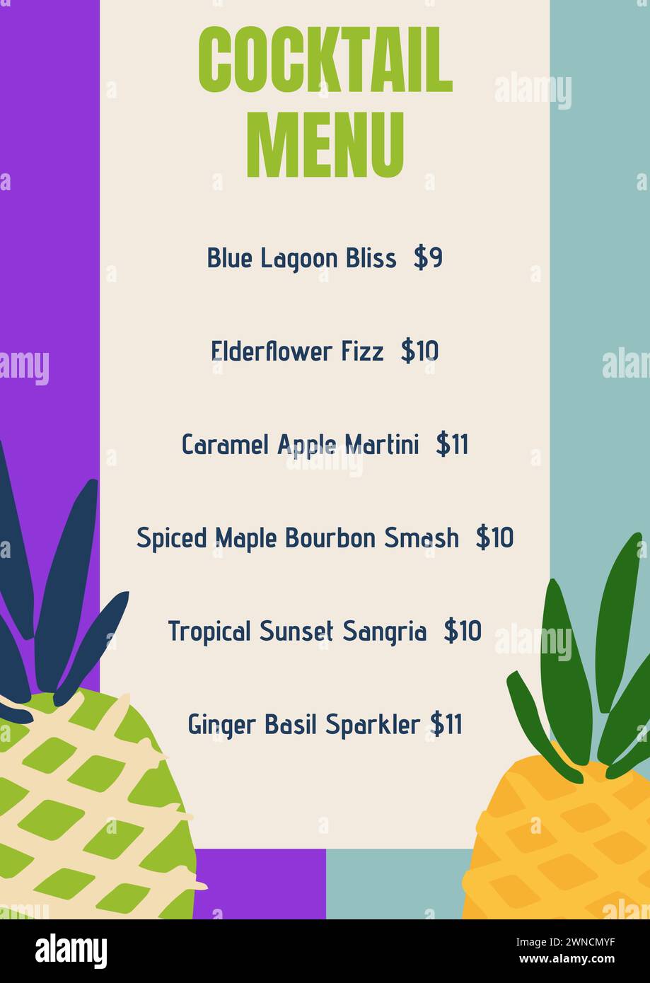 Tropical vibe cocktail menu Stock Photo - Alamy