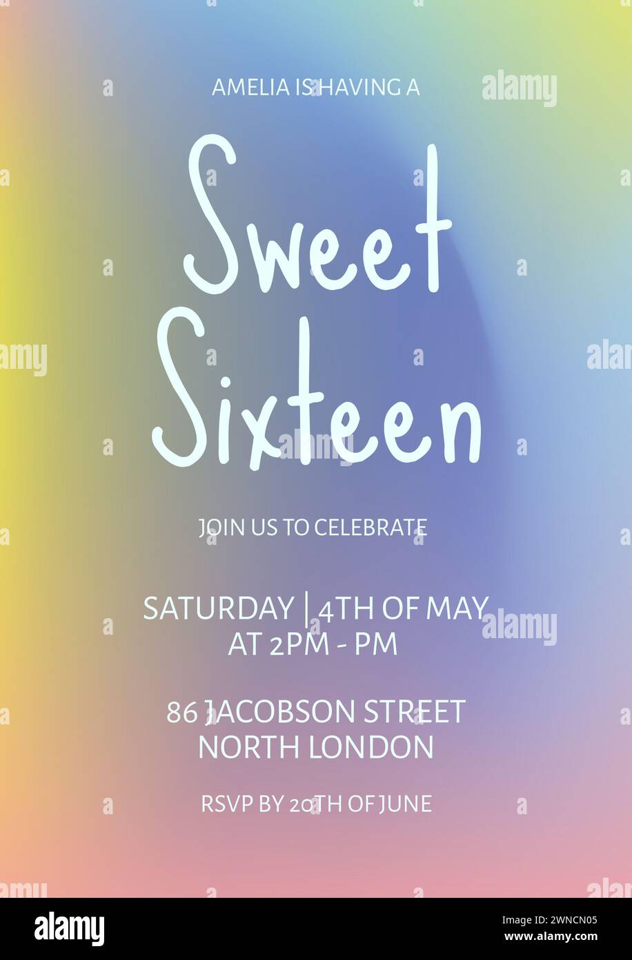 Celebrate in style, pastel invite for Sweet Sixteen Stock Photo - Alamy