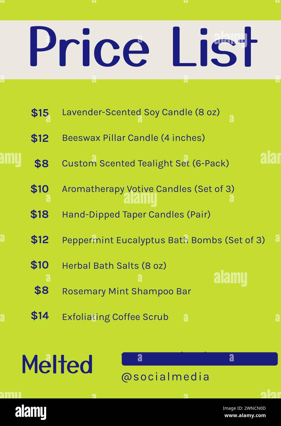 Showcase your deals, vibrant blue price list with dripping effect Stock ...