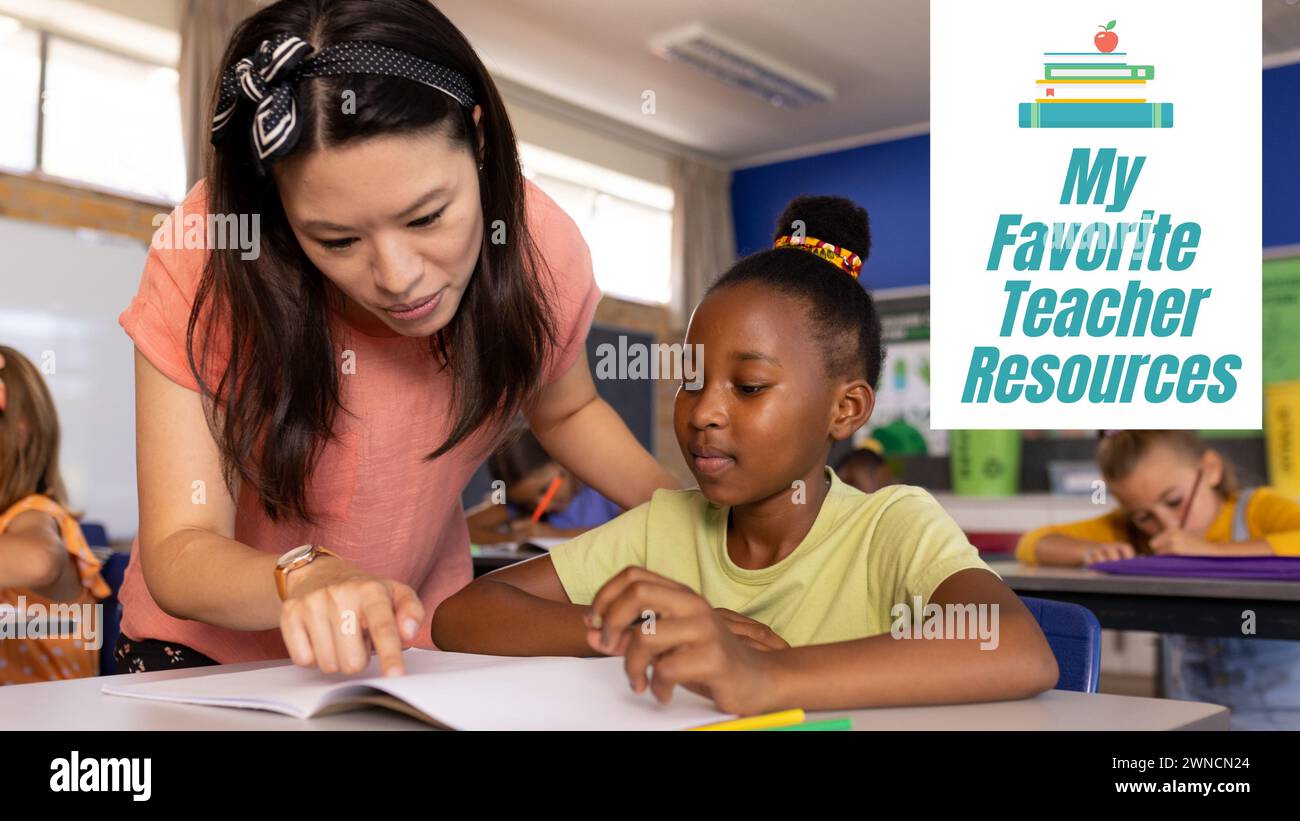 Promoting educational tools, a teacher assists a focused student ...