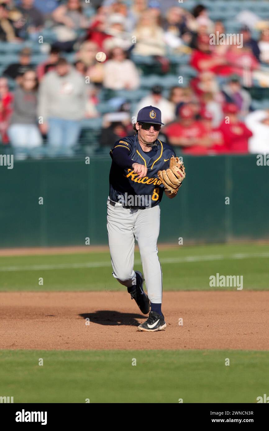 March 1, 2024: Carson Garner #8 Murray State infielder makes a throw ...