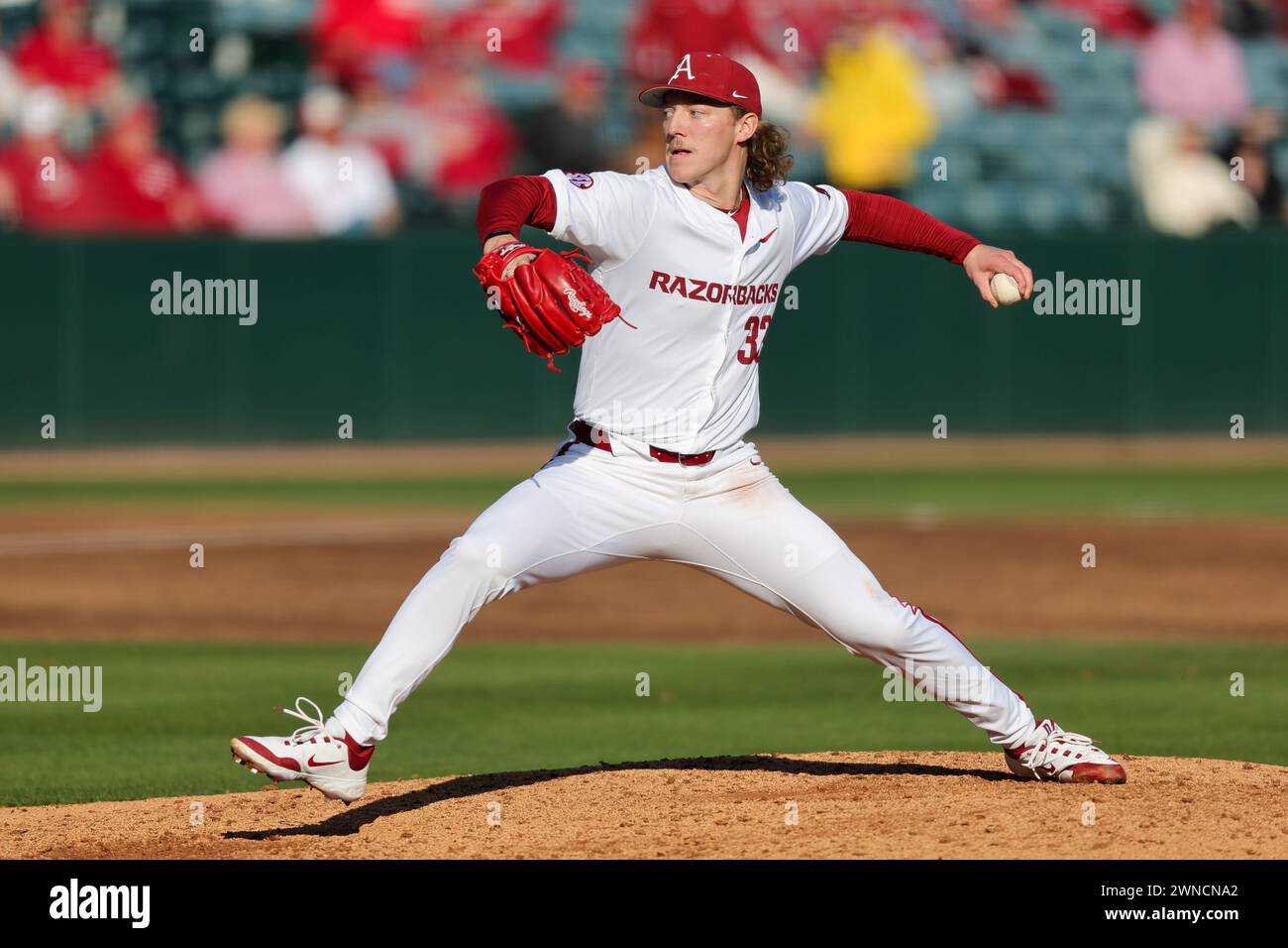 March 1, 2024: Razorback pitcher Hagen Smith #33 in action on the mound ...