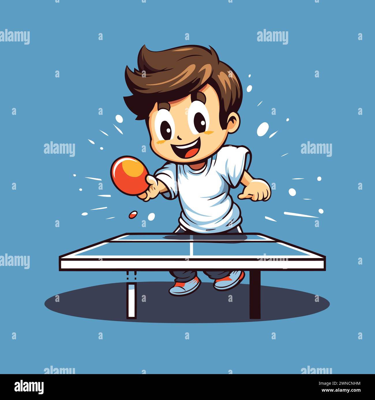 Cartoon boy playing table tennis on a blue background. Vector ...