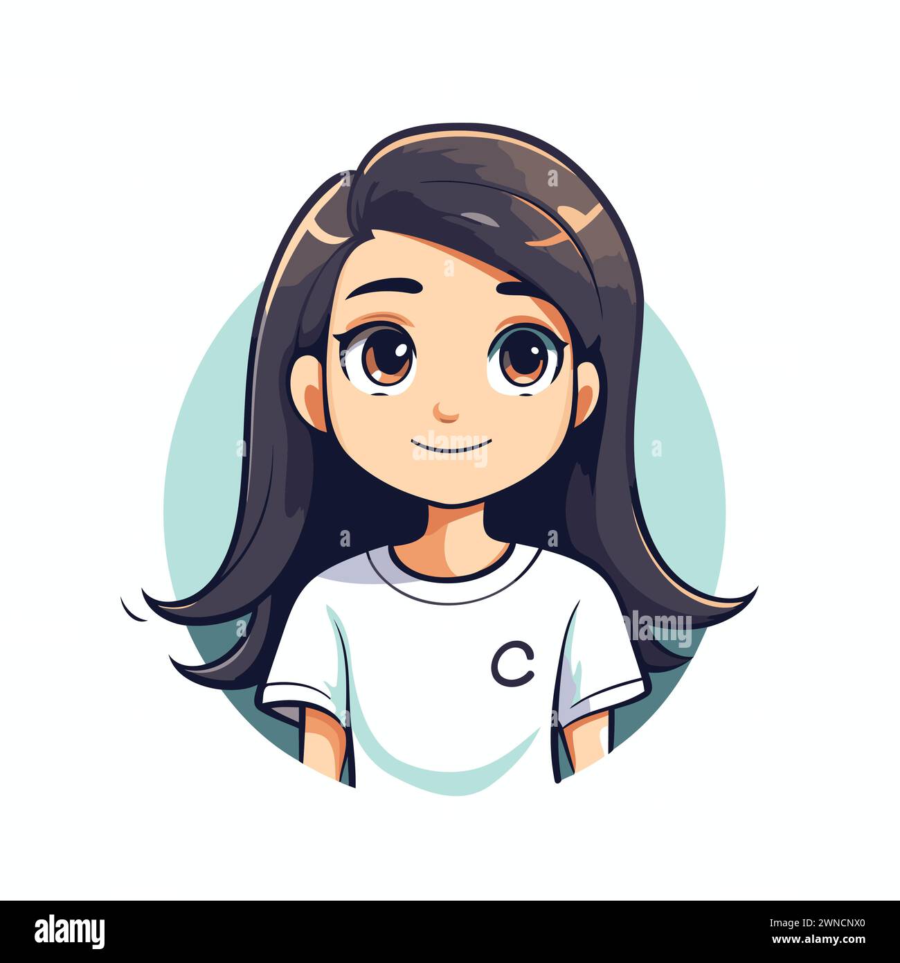 Cute cartoon girl with long hair. Vector illustration isolated on white background Stock Vector ...