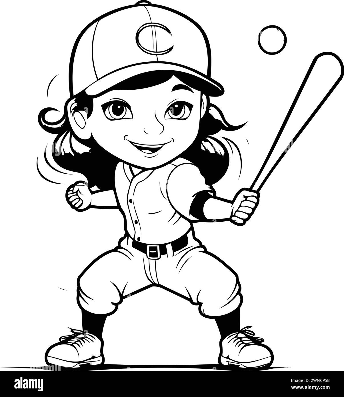Girl Baseball Player Cartoon Mascot. Vector illustration ready for ...