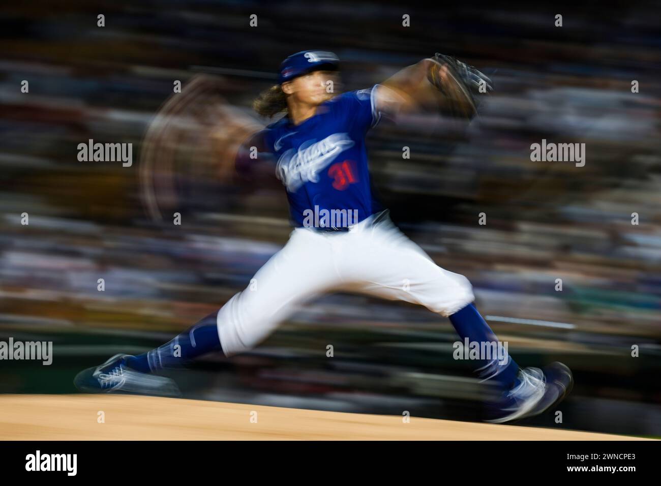 Los Angeles Dodgers starting pitcher Tyler Glasnow throws during the ...