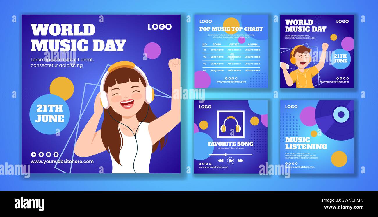 Music Day Social Media Post Flat Cartoon Hand Drawn Templates ...