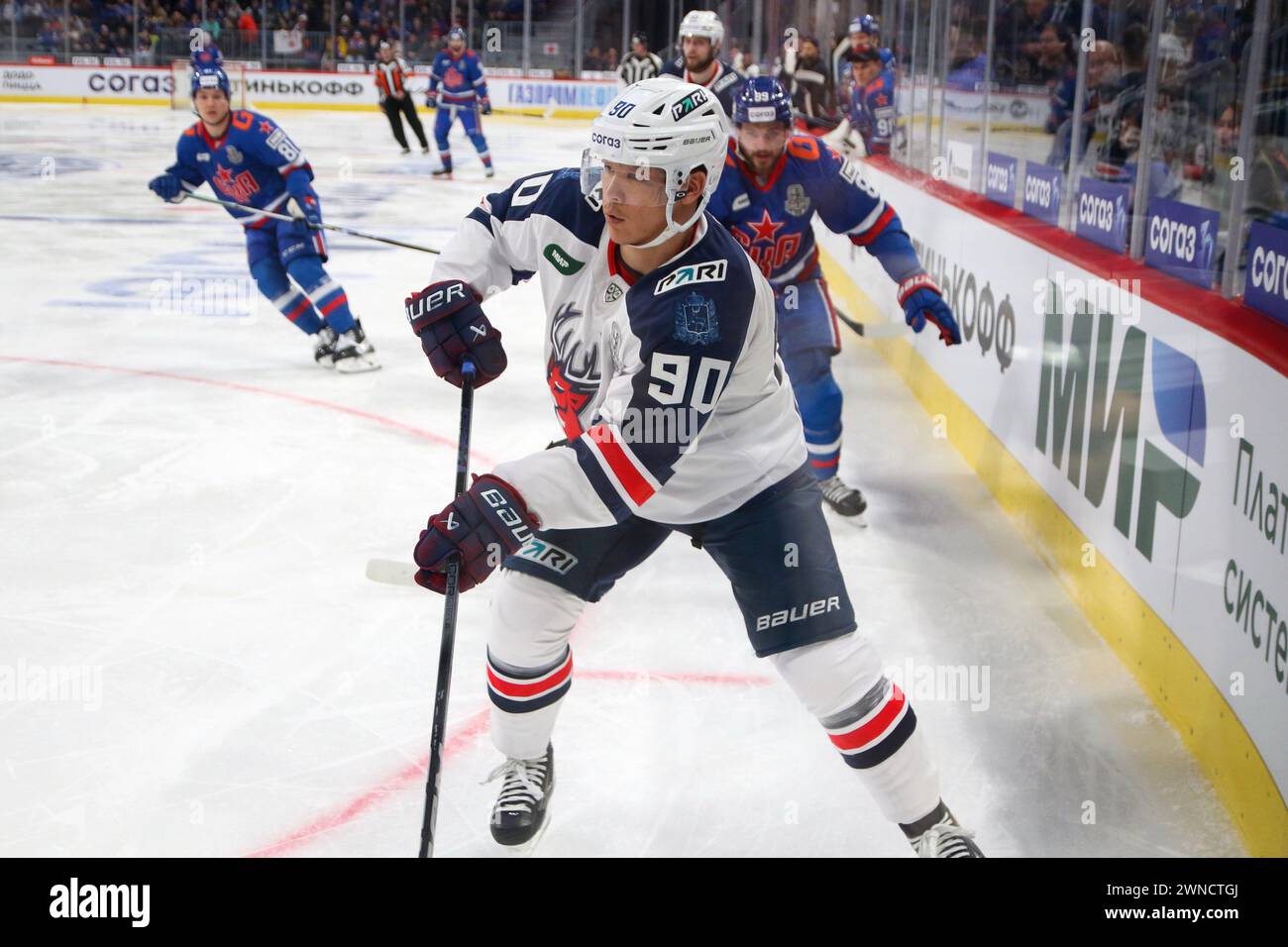 Torpedo Hockey Club player, Oleg Li (90) seen in action during the ...