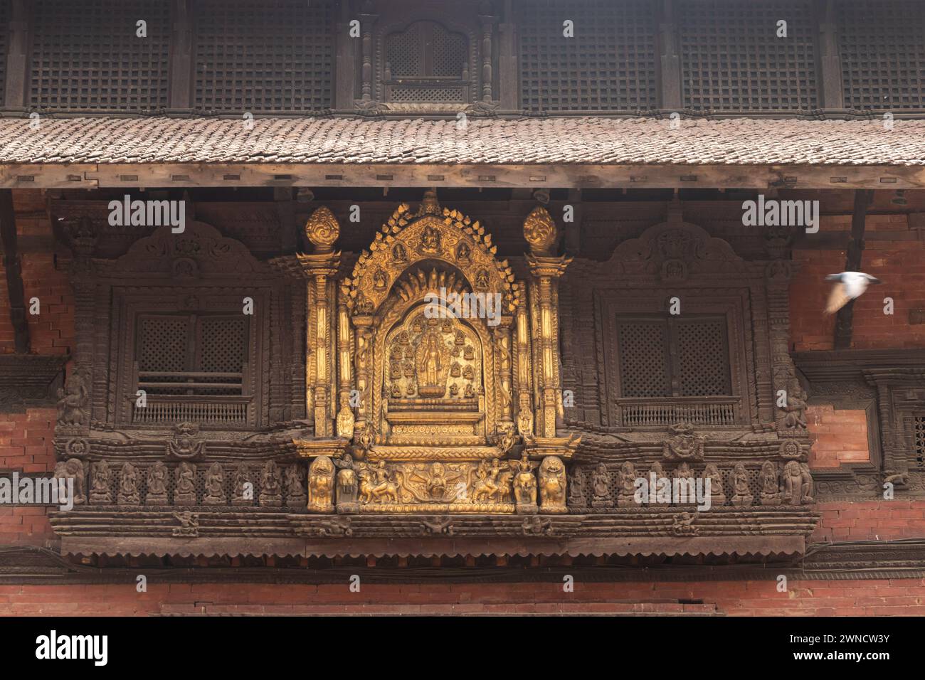 Carving of different Hindu gods and goddess at the window of the Patan ...