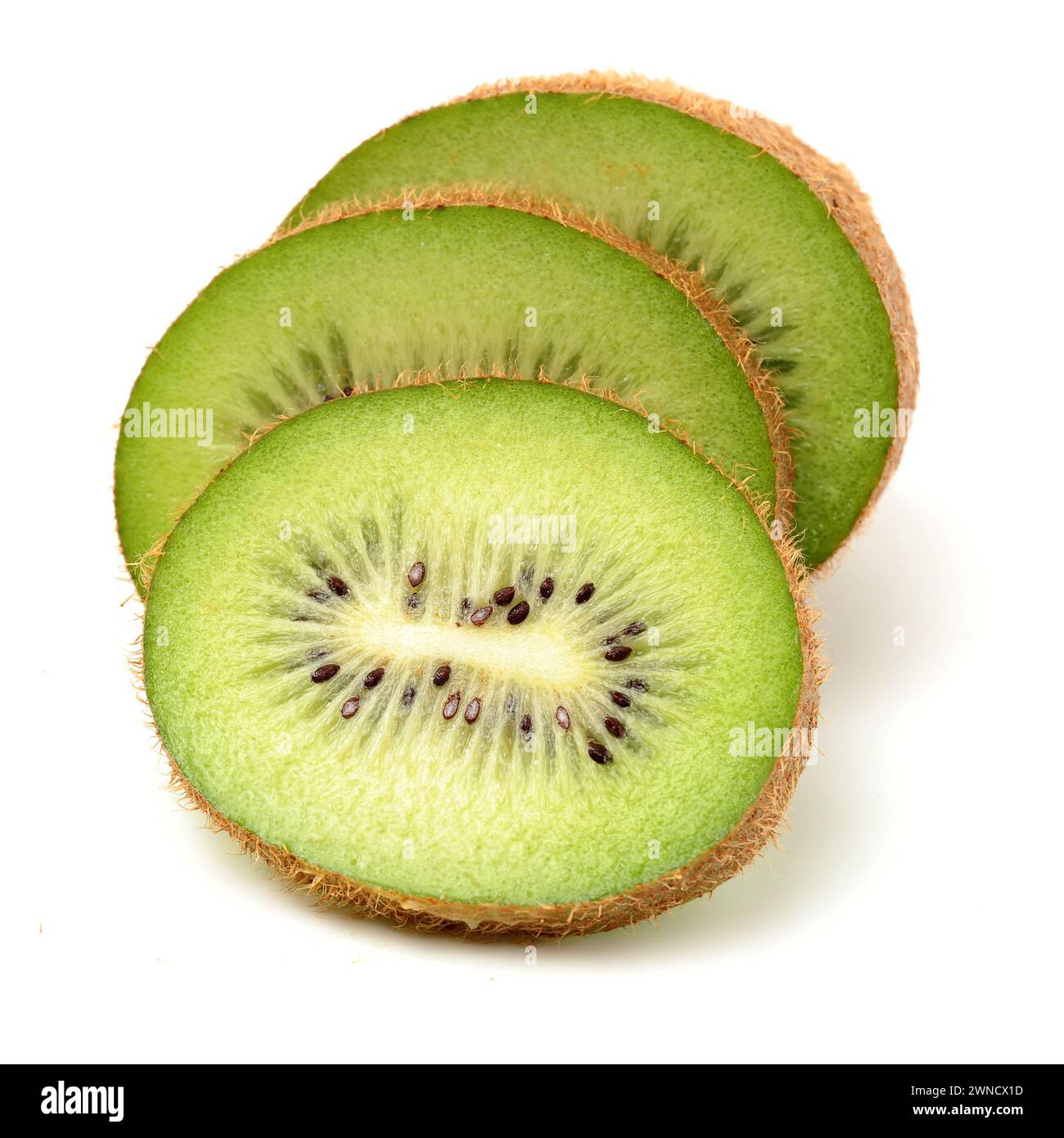Whole kiwi fruit and his sliced segments isolated on white background ...