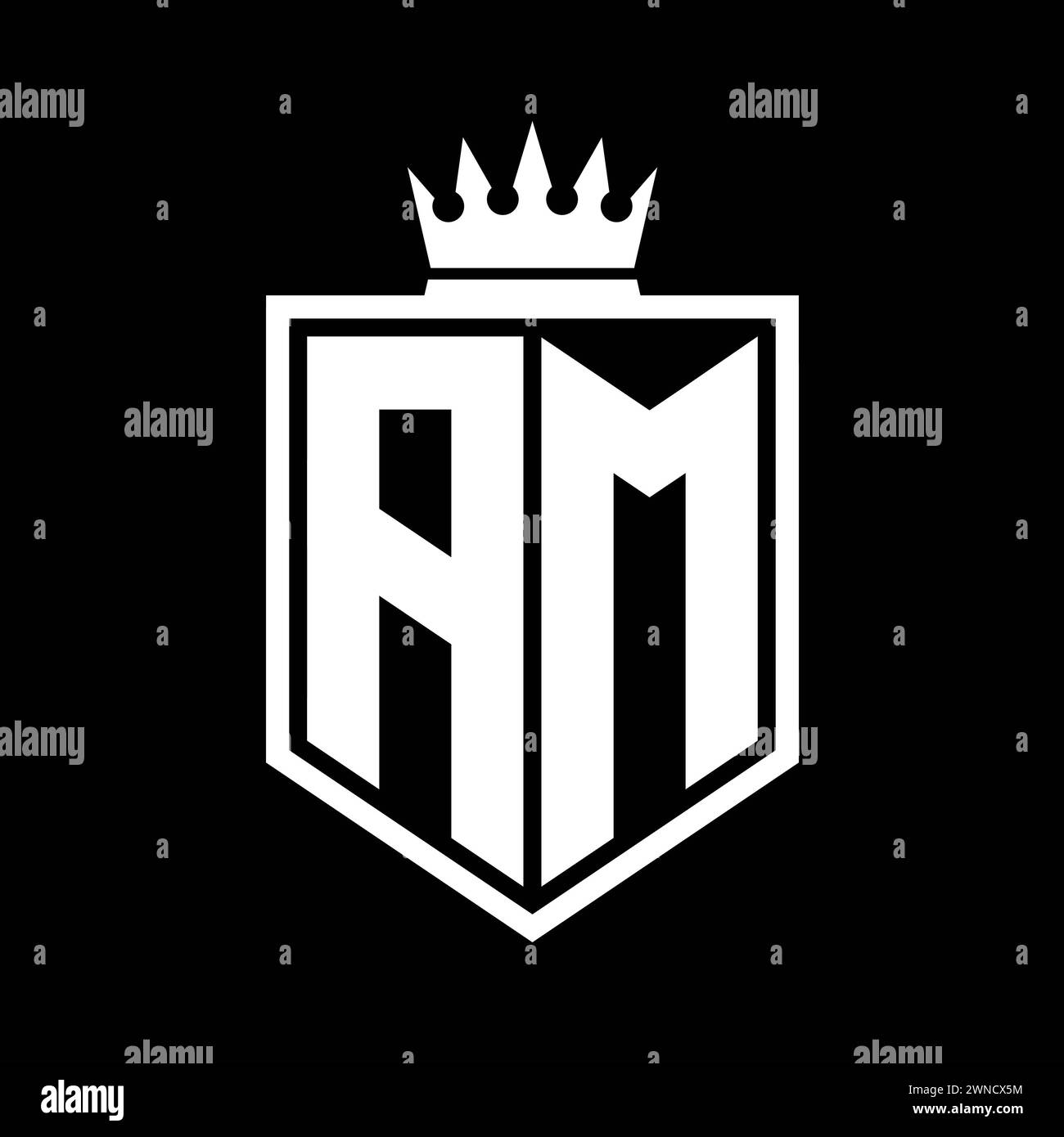 AM Letter Logo monogram bold shield geometric shape with crown outline ...
