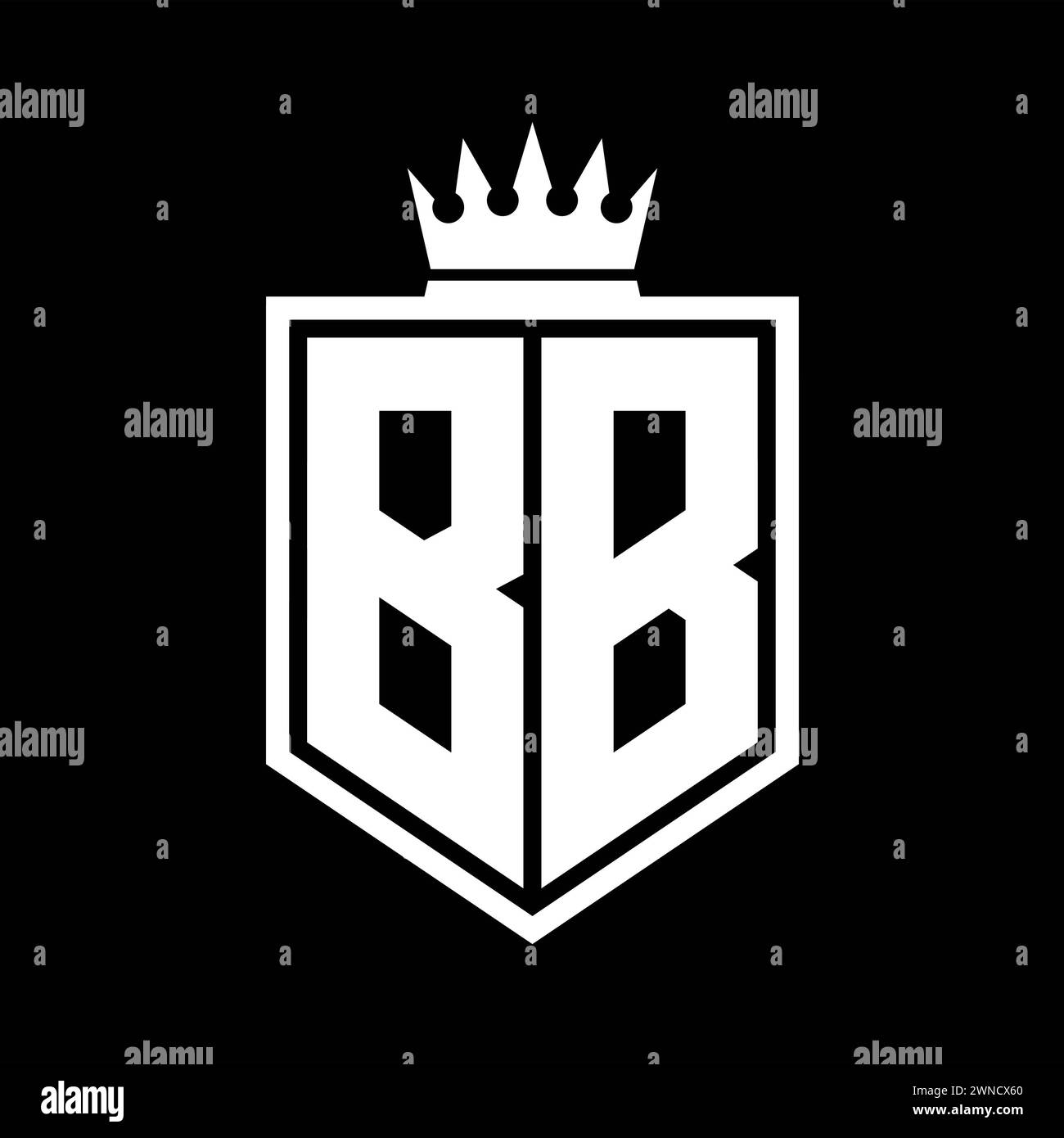 BB Letter Logo monogram bold shield geometric shape with crown outline ...