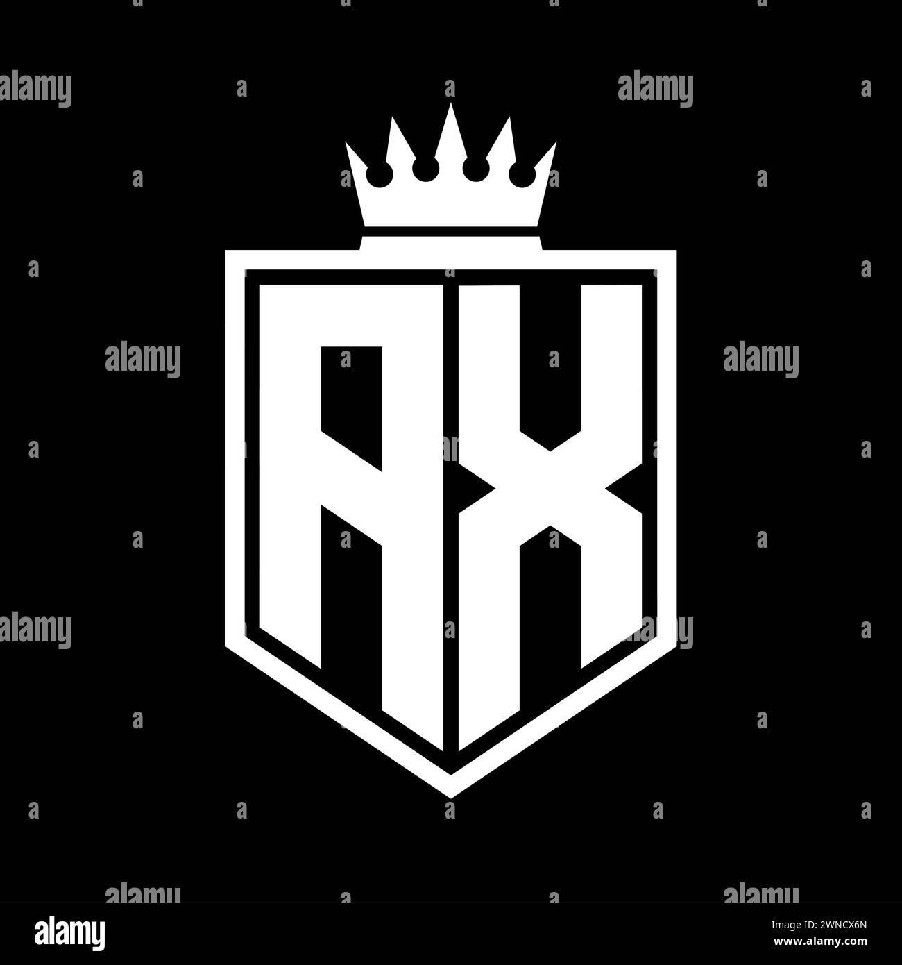 AX Letter Logo monogram bold shield geometric shape with crown outline ...