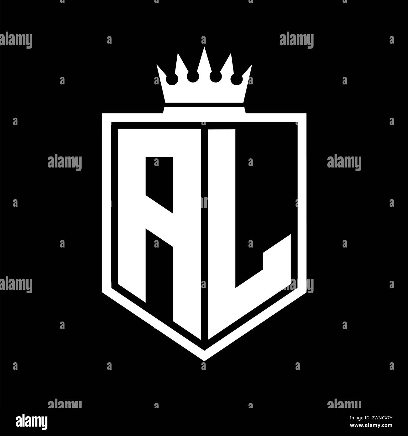 AL Letter Logo monogram bold shield geometric shape with crown outline ...