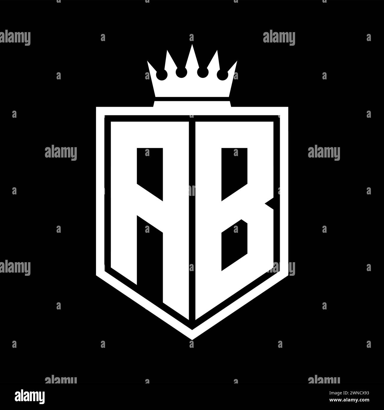 AB Letter Logo monogram bold shield geometric shape with crown outline ...